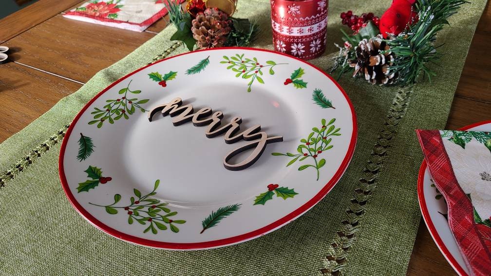 Merry Place Cards, Christmas Plate Cards, Christmas Wooden Word ...