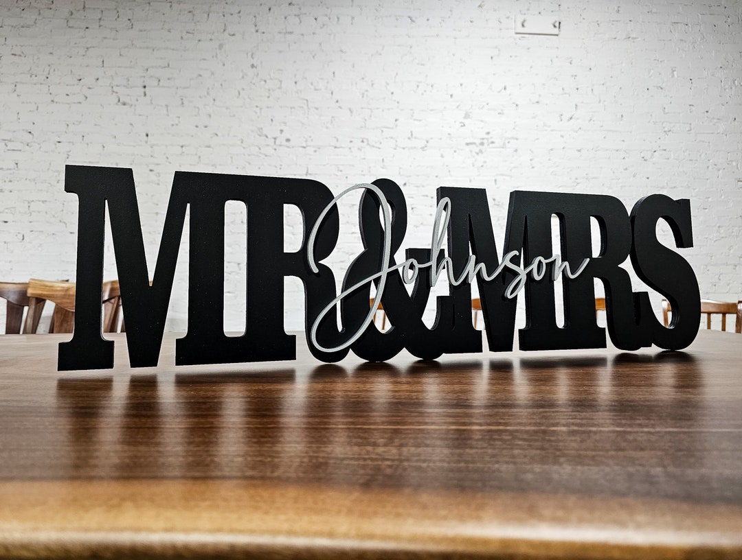 Wedding Decor Mr Mrs Custom Name Sign, Personalized Family Name Wood Letters, Modern Sweetheart ...