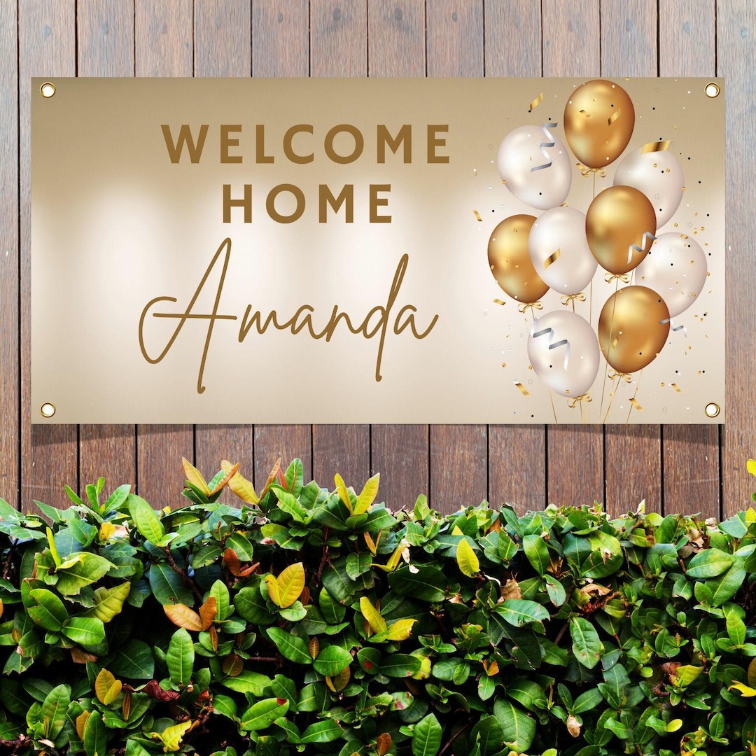 Custom Welcome Home Banner Personalized With Name & Gold Accents ...
