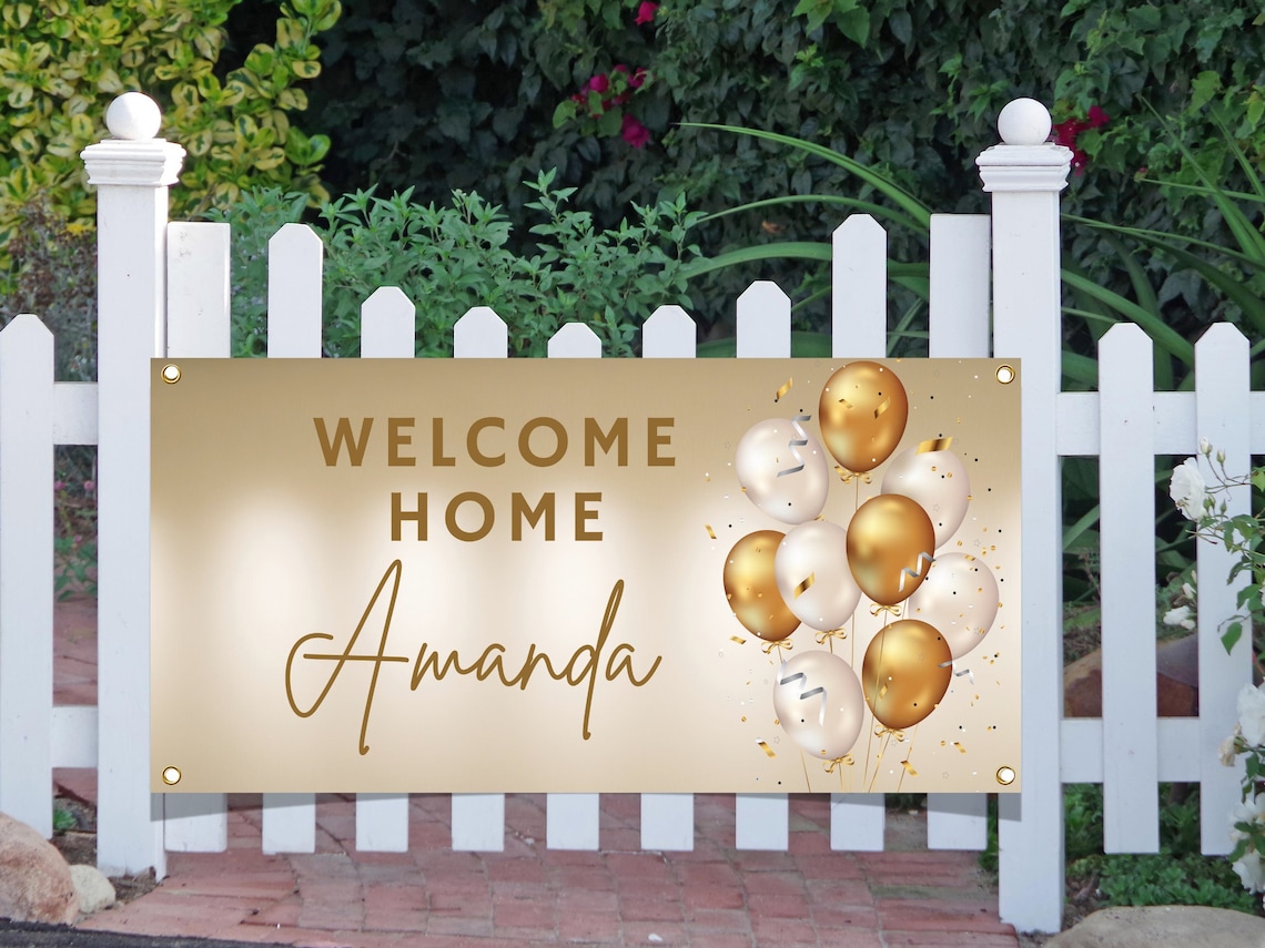 Custom Welcome Home Banner Personalized With Name & Gold Accents ...
