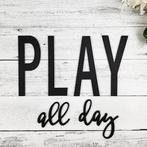 PLAY All Day Playroom Kids Sign Decor, Toy Room Wall Sign Wood Wall Art ...