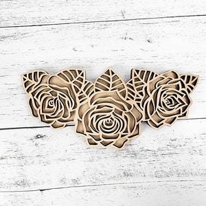 Wood Flowers Rose Cut Out, Floral & Leaves Shapes, Wooden Floral ...
