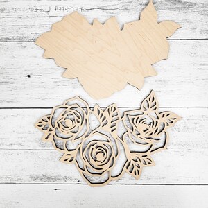 Wood Floral Rose Cut Out, Flower Shapes With Leaves, Wooden Floral ...