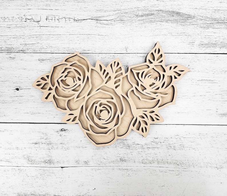 Wood Floral Rose Cut Out, Flower Shapes With Leaves, Wooden Floral ...
