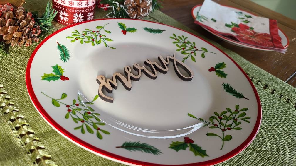 Merry Place Cards Christmas Plate cards Christmas Wooden | Etsy