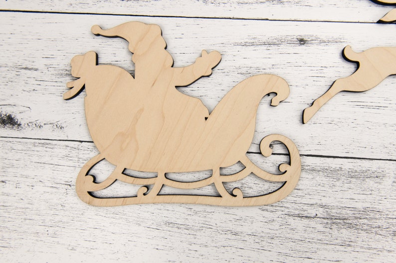 Santa Sleigh & Reindeer Wood Shapes, Wooden Christmas Shape, Unfinished ...