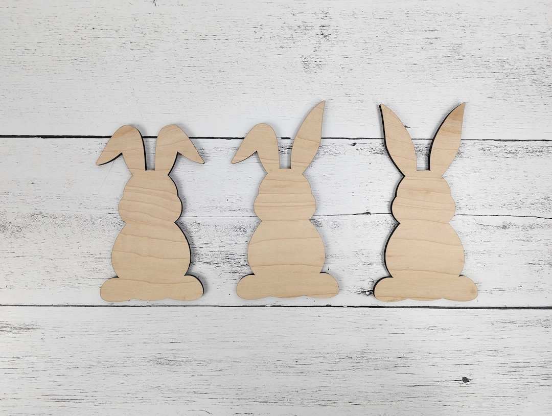 Easter Bunny Trio Wood Shapes, Wooden Rabbit Blank, Unfinished Cut Out ...