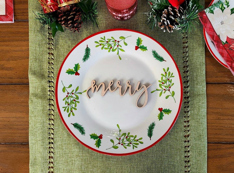 Merry Place Cards, Christmas Plate Cards, Christmas Wooden Word ...