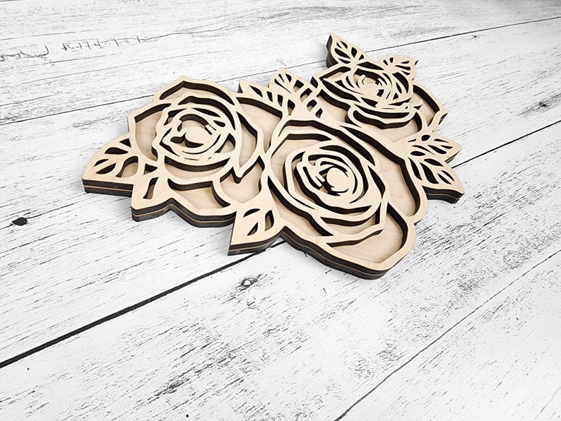 Wood Floral Rose Cut Out, Flower Shapes With Leaves, Wooden Floral ...