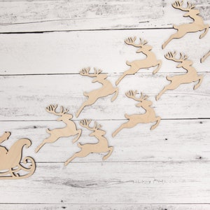 Santa Sleigh & Reindeer Wood Shapes, Wooden Christmas Shape, Unfinished ...