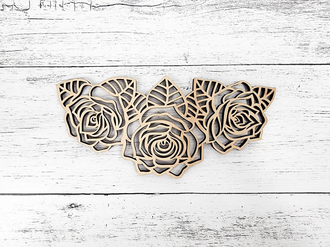Wood Flowers Rose Cut Out, Floral & Leaves Shapes, Wooden Floral ...