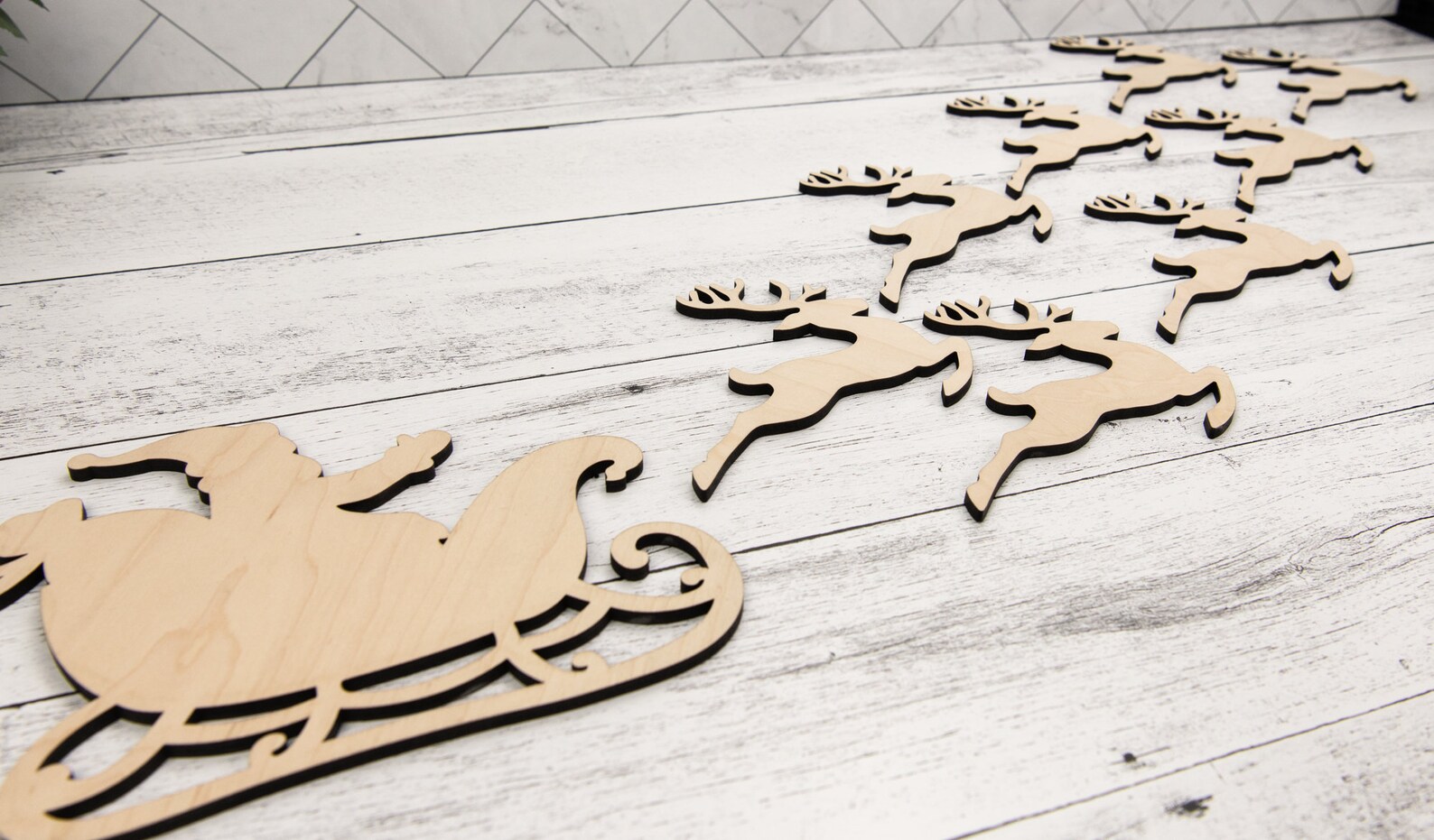 Santa Sleigh & Reindeer Wood Shapes, Wooden Christmas Shape, Unfinished ...