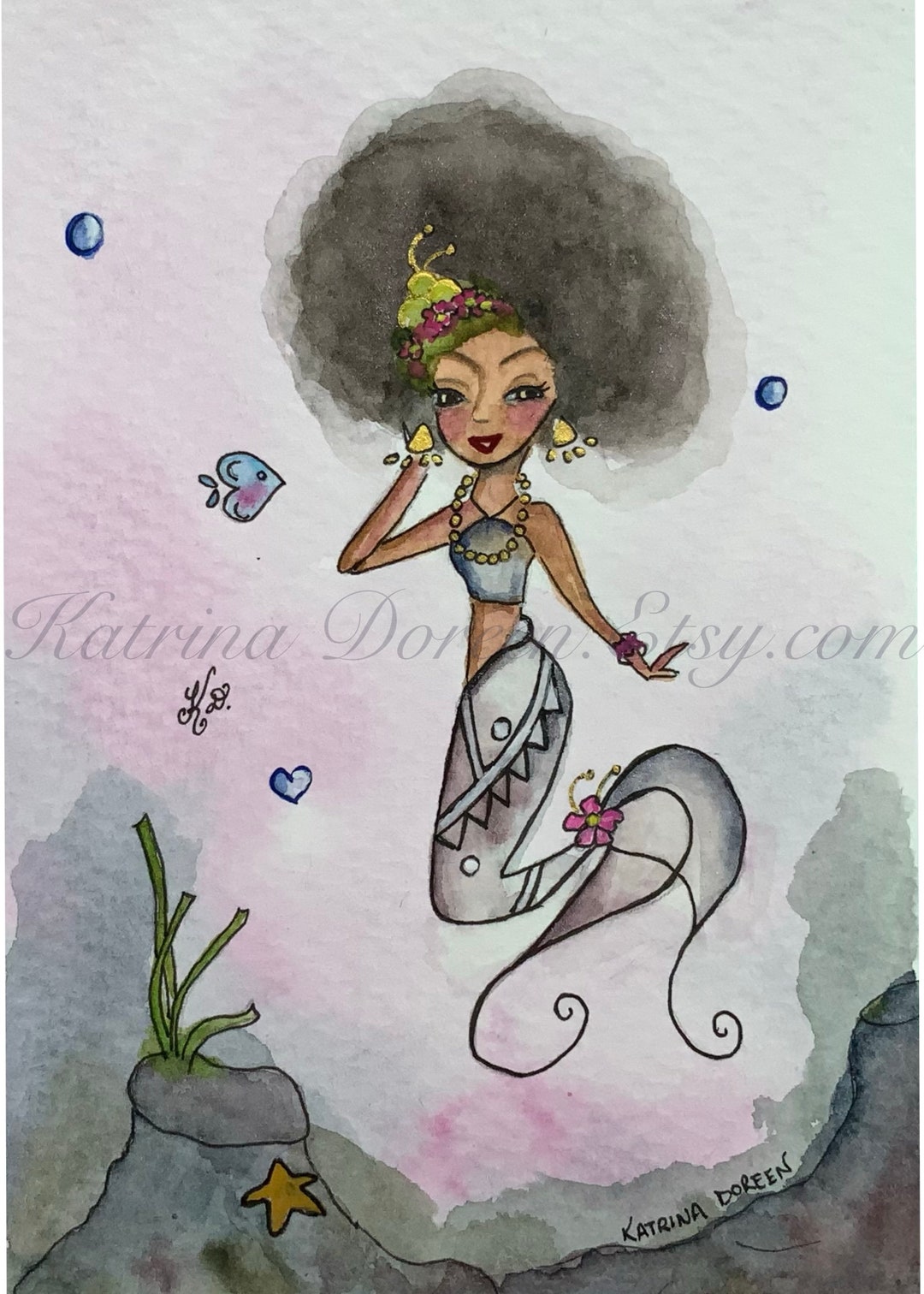 Beautiful Black Mermaid Art Print African American Mermaid - Etsy