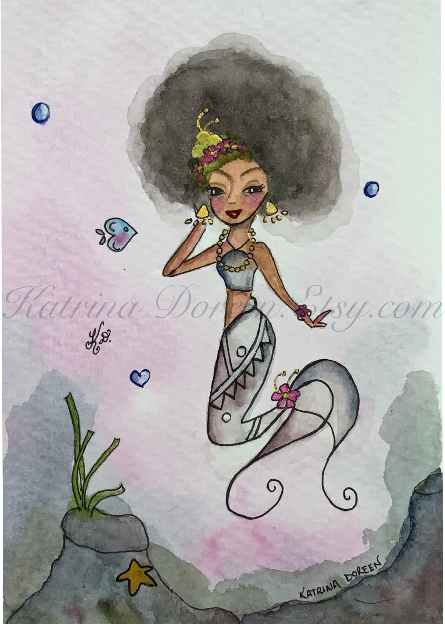 Beautiful Black Mermaid Art Print African American Mermaid - Etsy