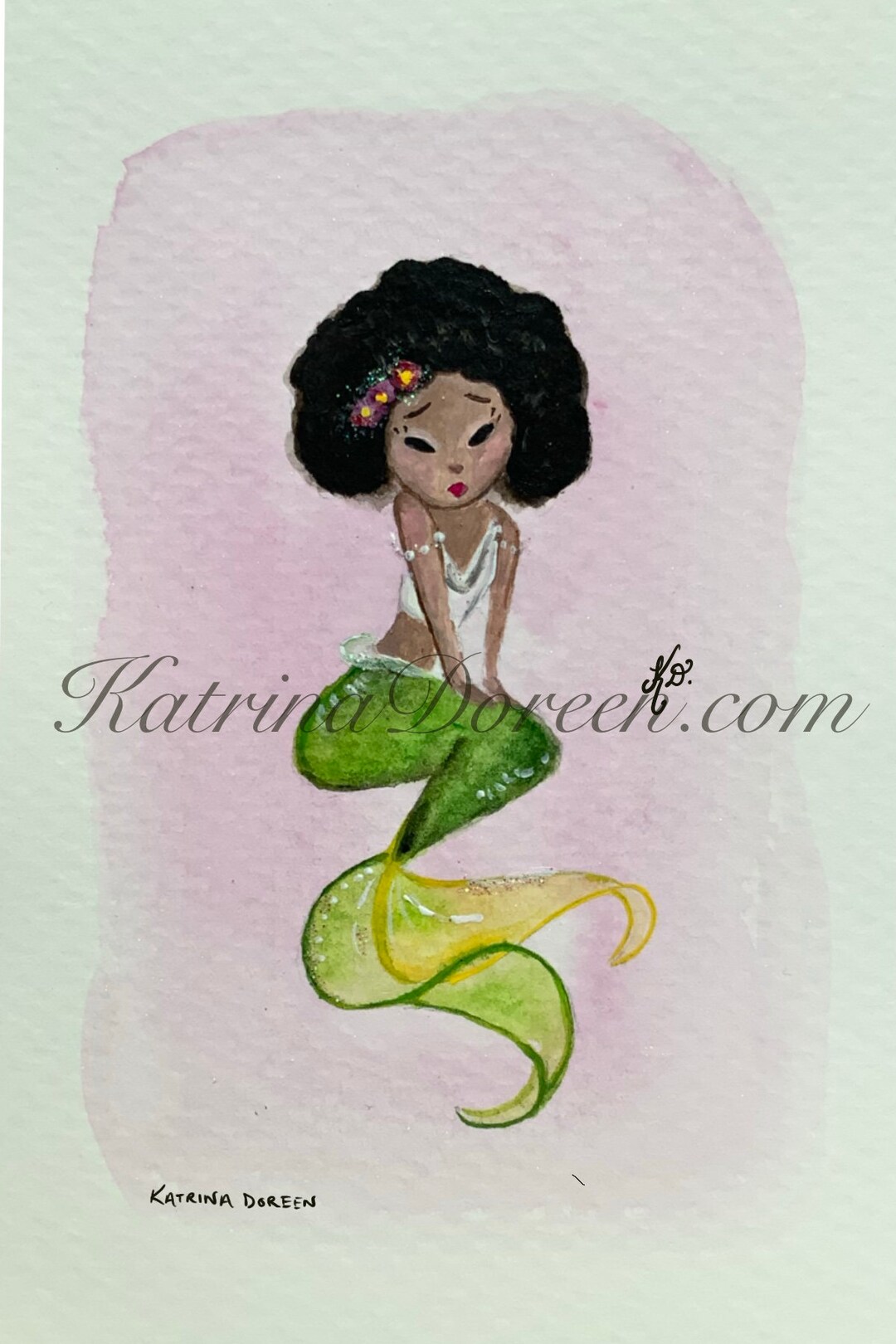 Beautiful Black Mermaid Art Print, African American Mermaid, Sea, Ocean ...