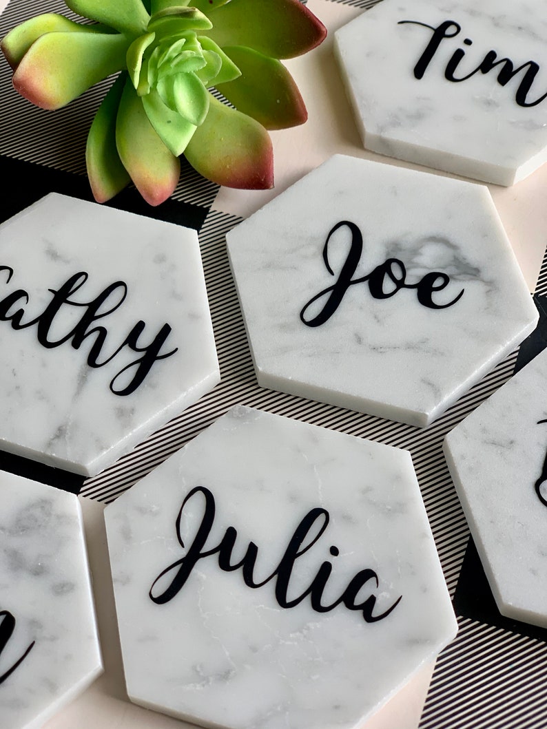 4 Personalized Name Marble Coaster Place Card Wedding - Etsy