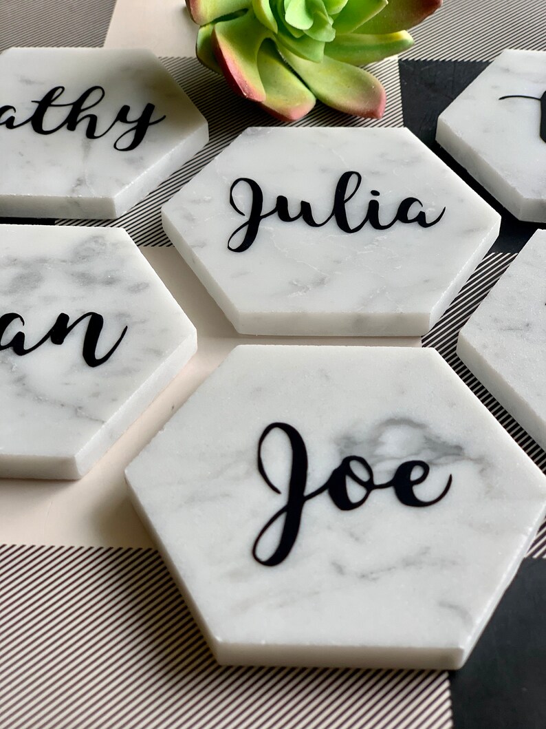 4 Personalized Name Marble Coaster Place Card Wedding - Etsy