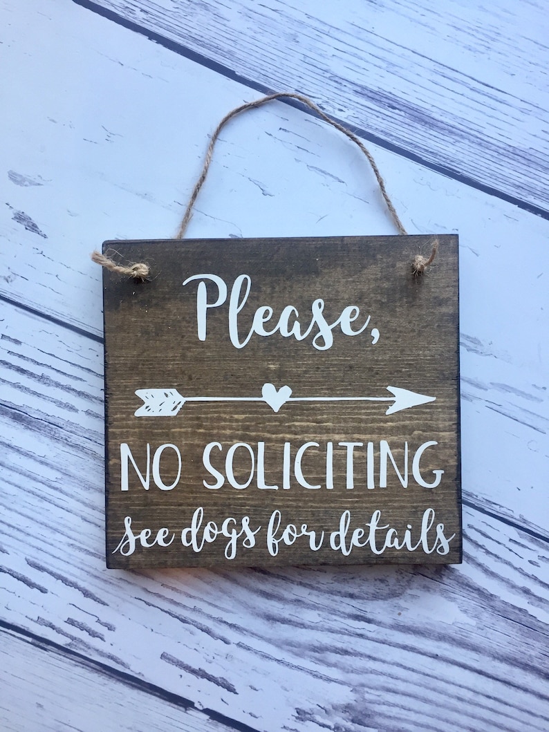 No Soliciting Dogs Sign, See Dogs for Details Sign Arrow, Front Door ...