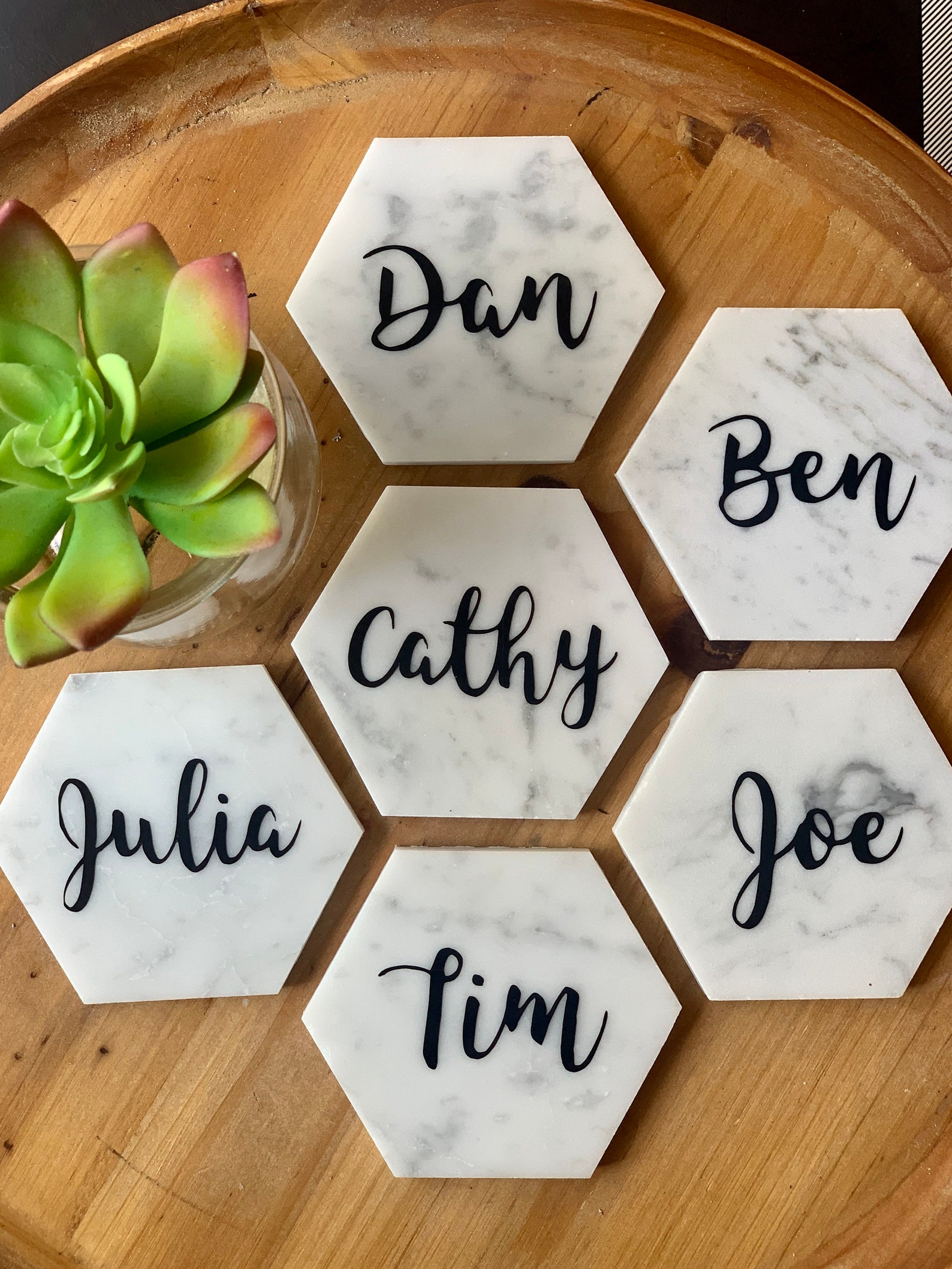 4 Personalized Name Marble Coaster Place Card Wedding - Etsy