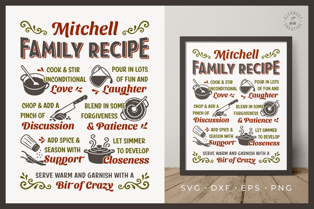 Our Family Recipe SVG | Personalized Family Kitchen Sign SVG | Recipe ...