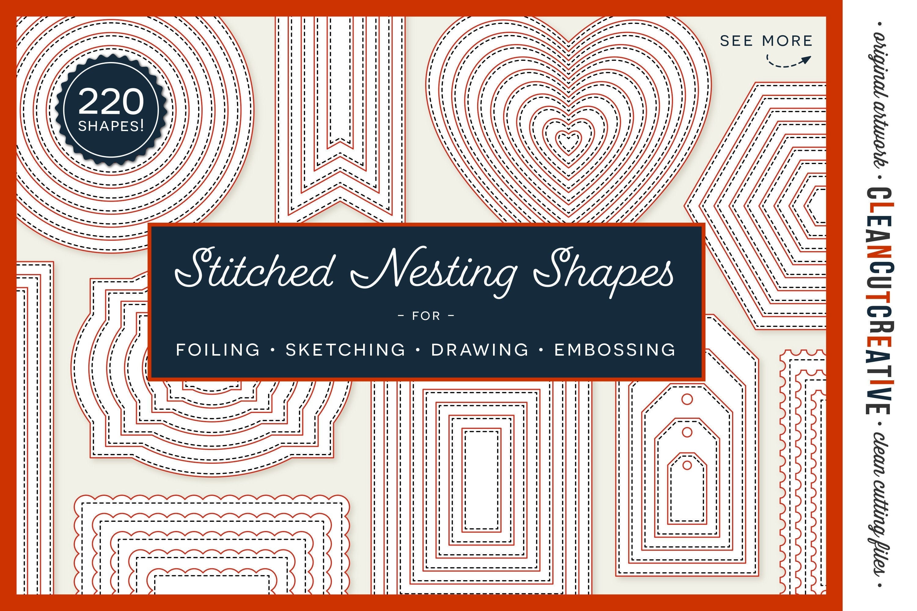 Stitched Nesting Shapes SVG | Card Making Paper Crafts | Single Line Foil Sketch Draw Laser ...