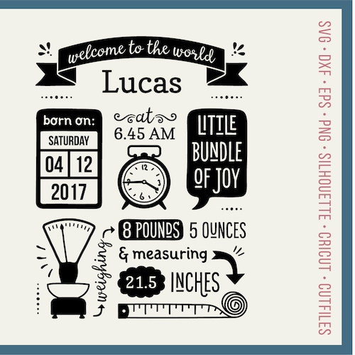 Customized Birth Stats SVG - Etsy
