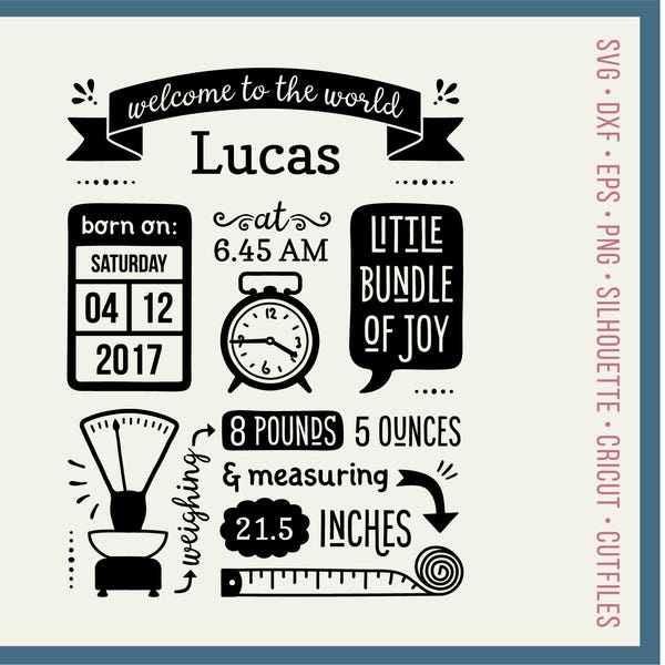 Birth Stats Svg - Etsy