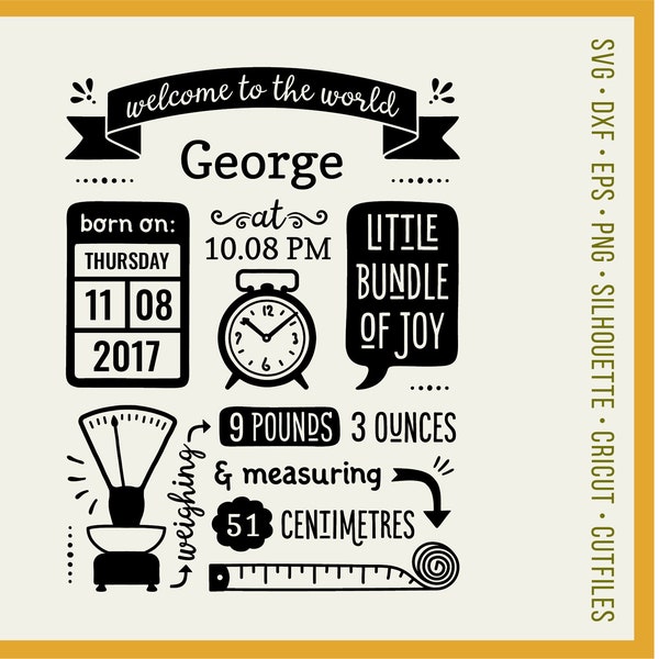 Birth Stats Svg - Etsy