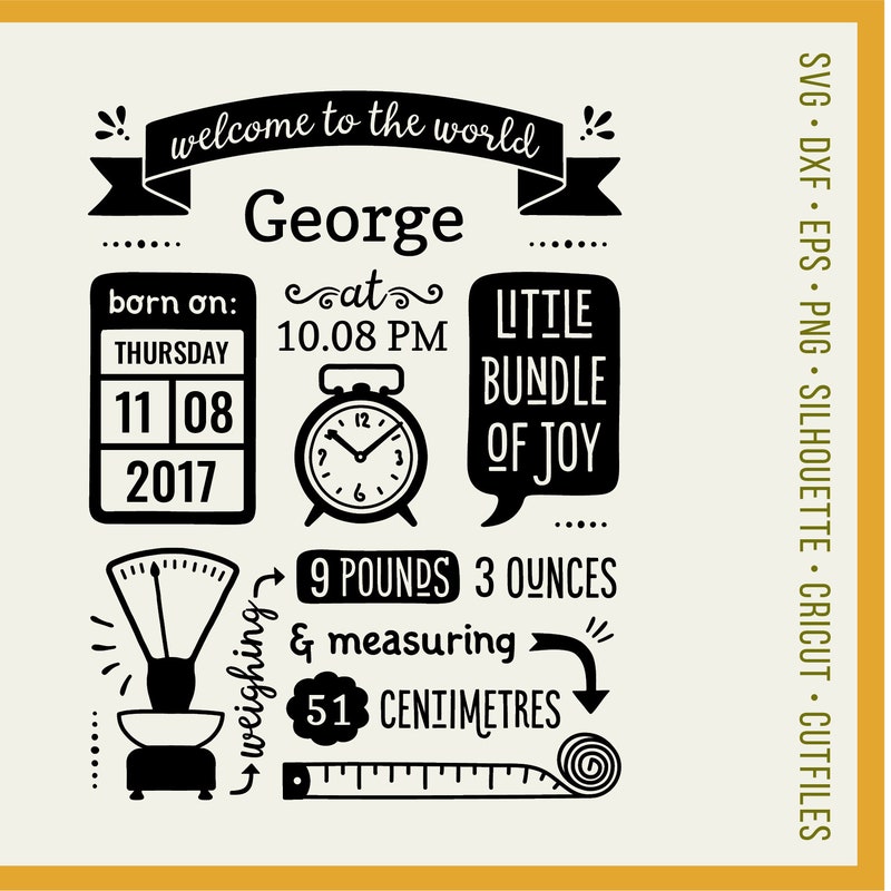 Birth Stats Svg - Etsy