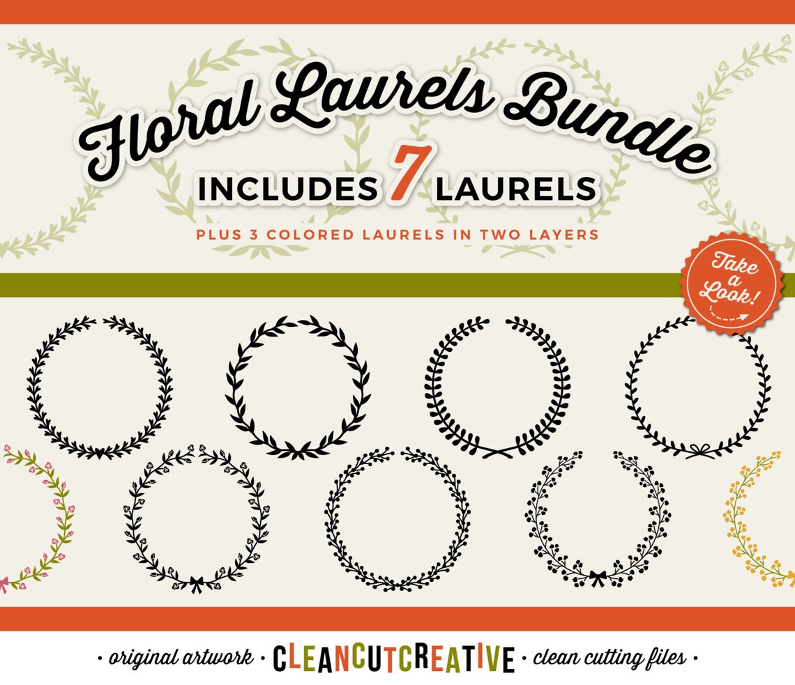 7 Svg FLORAL LAUREL SVG Laurel Svg Wreath Svg Monogram Svg Frame Svg ...