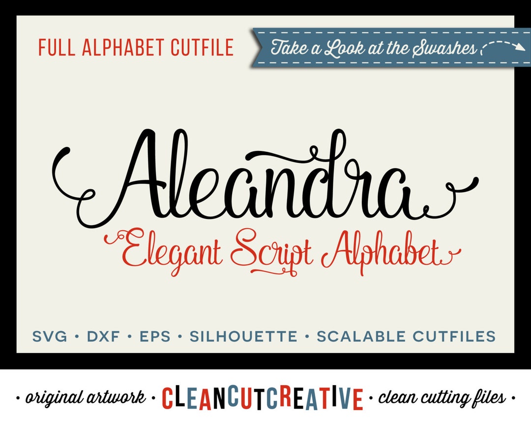 Full Alphabet SVG Fonts Cutfile Elegant Swash Script Cricut Font DXF ...