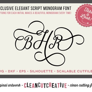 Elegant Script SVG Monogram Fonts Dxf Eps Swash Wedding Anniversary ...