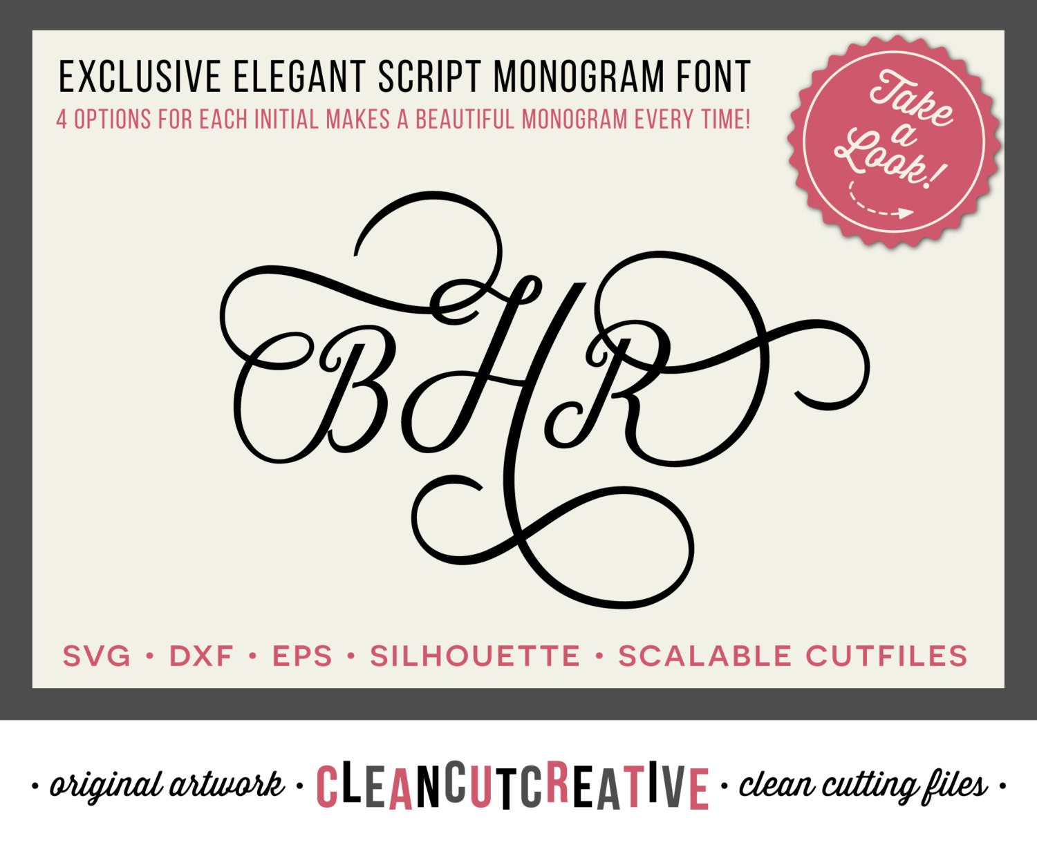 Elegant Script SVG Monogram Fonts Dxf Eps Swash Wedding | Etsy