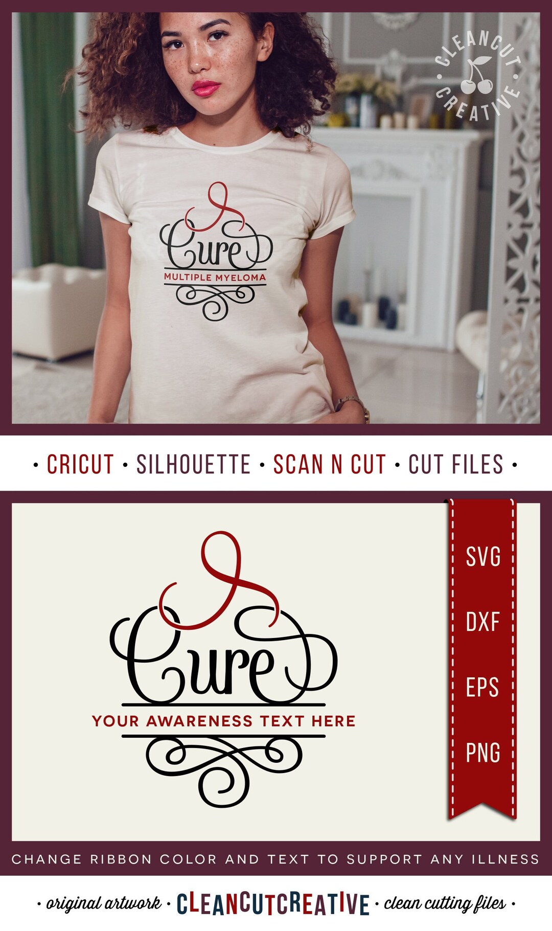 Svg CURE svg Cancer Ribbon svg Cancer Awareness svg split design ...