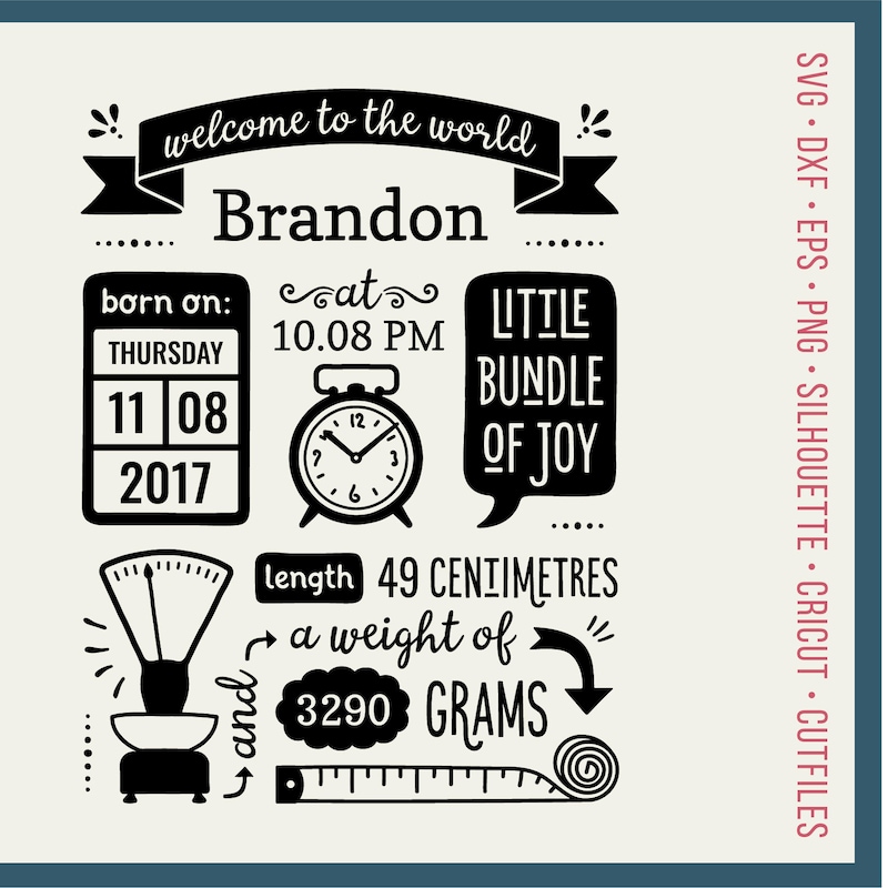 Birth Stats Svg - Etsy
