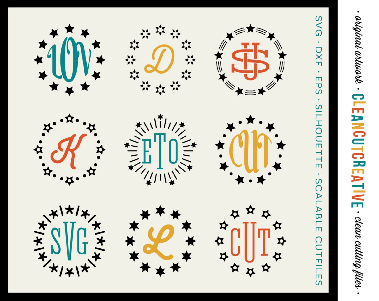SVG Star Monogram Frames Svg Round Monograms Stars DXF EPS - Etsy