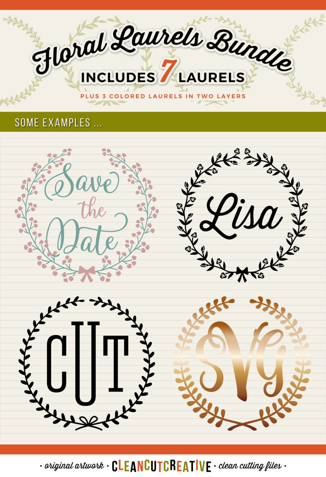 7 Svg FLORAL LAUREL SVG Laurel Svg Wreath Svg Monogram Svg Frame Svg ...