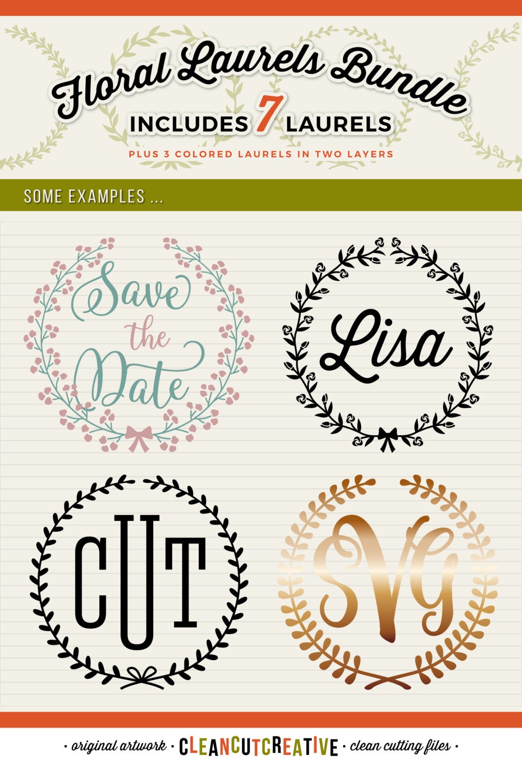 7 Svg FLORAL LAUREL SVG Laurel Svg Wreath Svg Monogram Svg Frame Svg ...