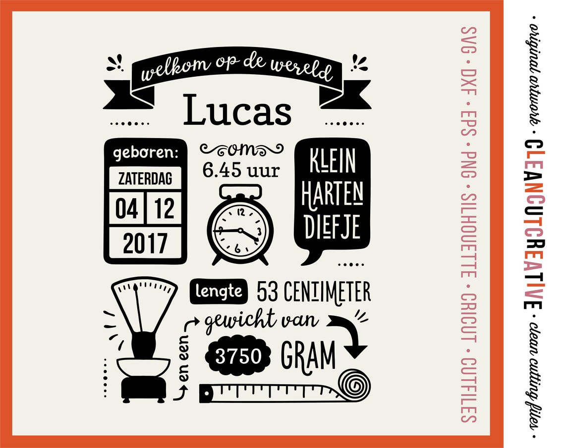 SVG Geboorte Feiten Sjabloon - NL Editie Baby Bord - Birth Stats ...