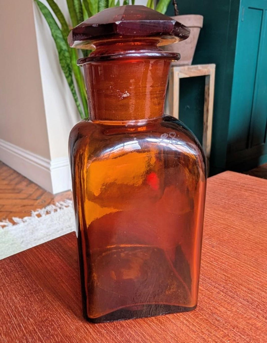 Antique Amber Apothecary Bottle With Ground Glass Stopper – Engraved ...