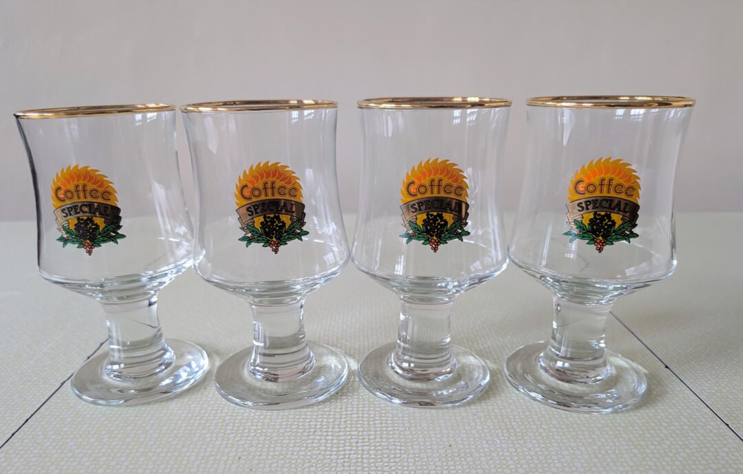 Vintage Dema Irish Coffee Glasses – Retro Gold Rim Pedestal Glassware ...