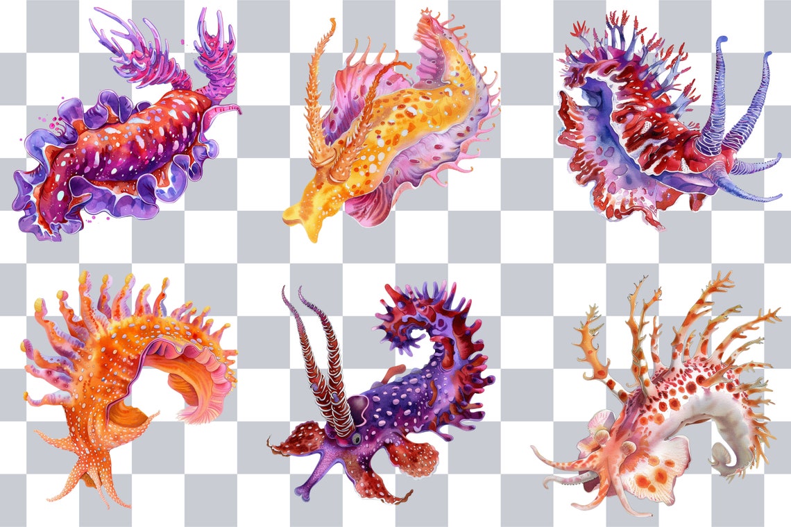 Watercolor Nudibranch Clip Art, Ocean Creatures Clipart, Snail Graphics ...