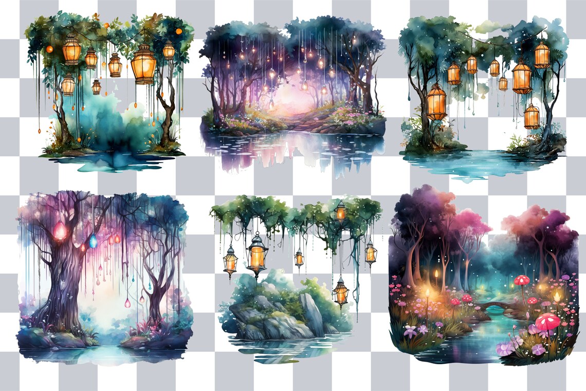 Enchanted Forest Clip Art, Magic Forest Graphics, Printable Trees ...