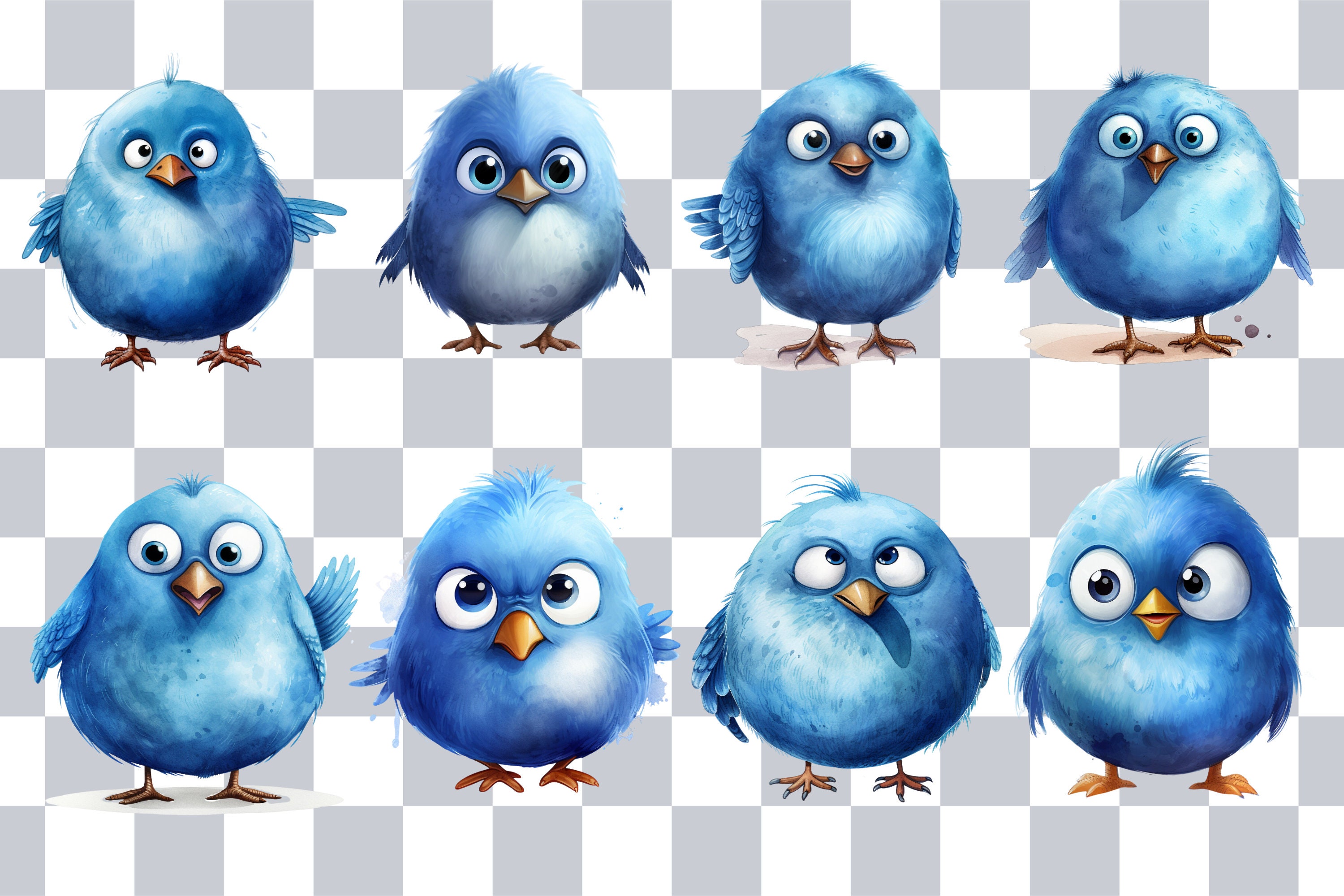 Watercolor Blue Bird Clipart, Cartoon Animal Design, Pixar Graphic Clip ...