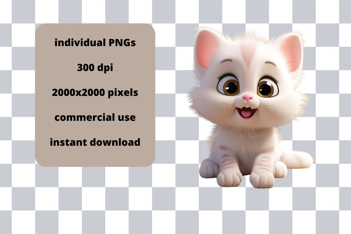 Cute Kitten Clipart, Kitten 3d Model Clip Art, Kitten Printable, Cute ...