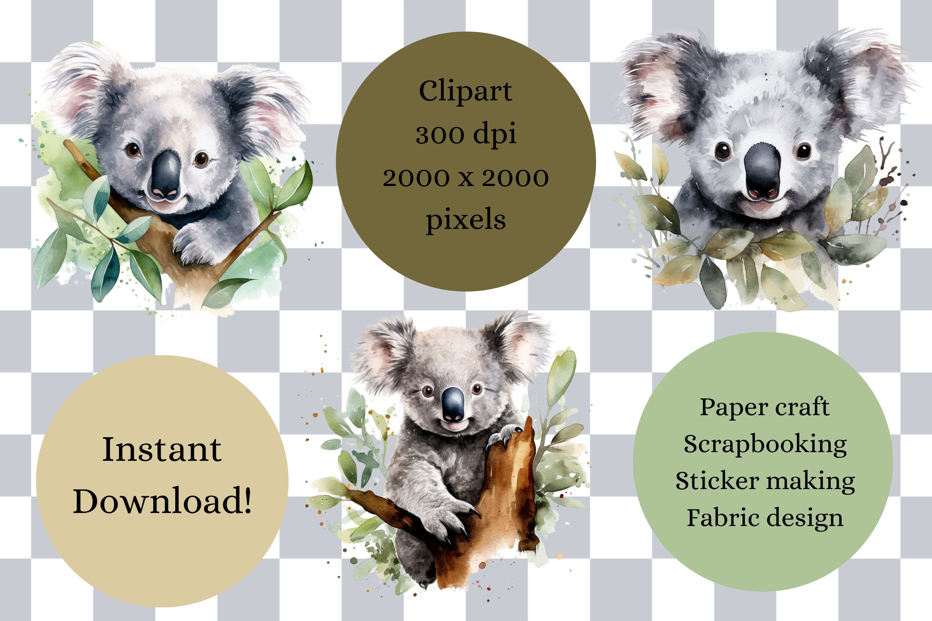 Watercolor Koala Bear Clip Art, Cute Animals Clipart, Baby Bears ...