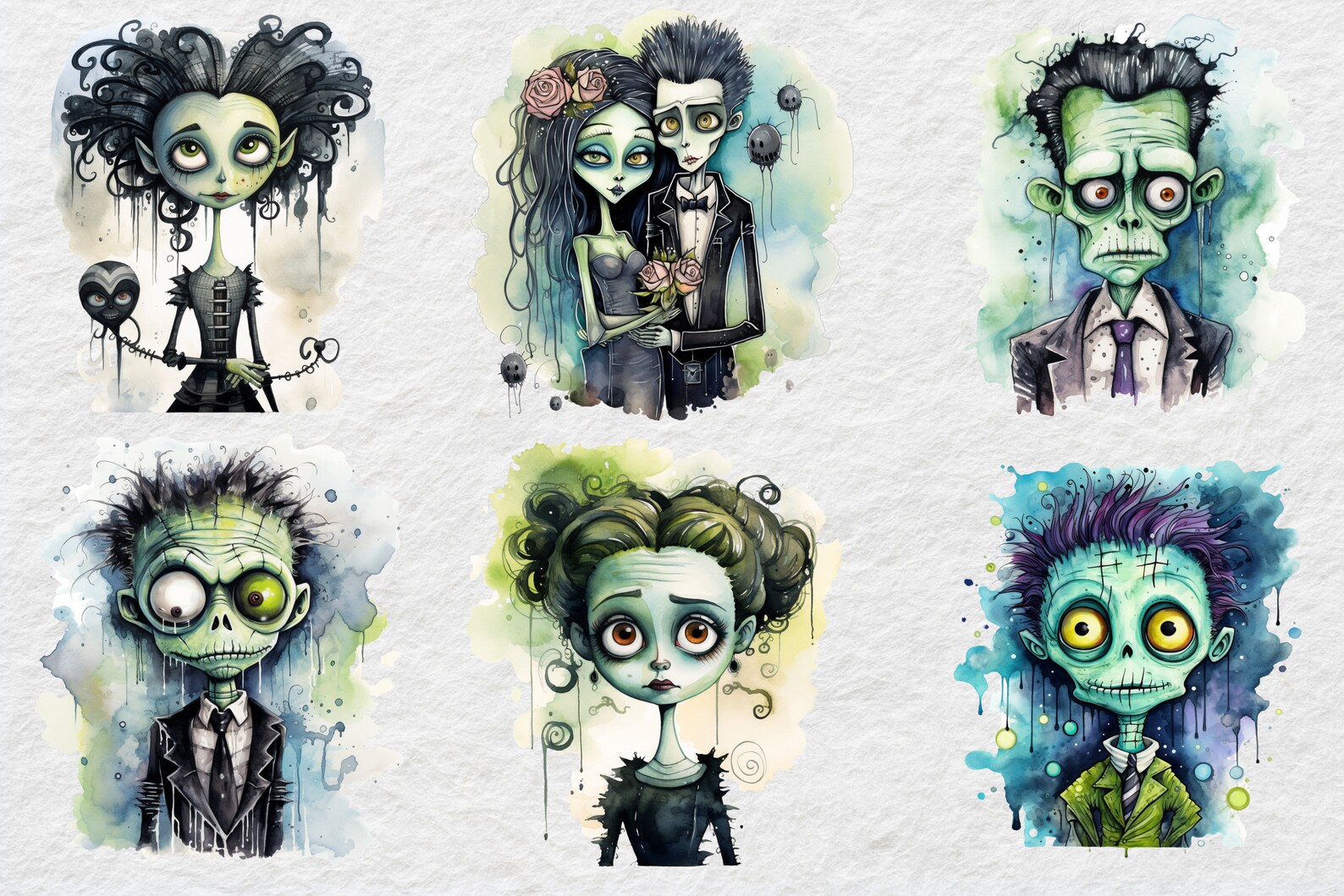Watercolor Frankenstein Clip Art, Frankensteins Wife Clipart, Spooky ...