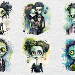 Watercolor Frankenstein Clip Art, Frankensteins Wife Clipart, Spooky ...