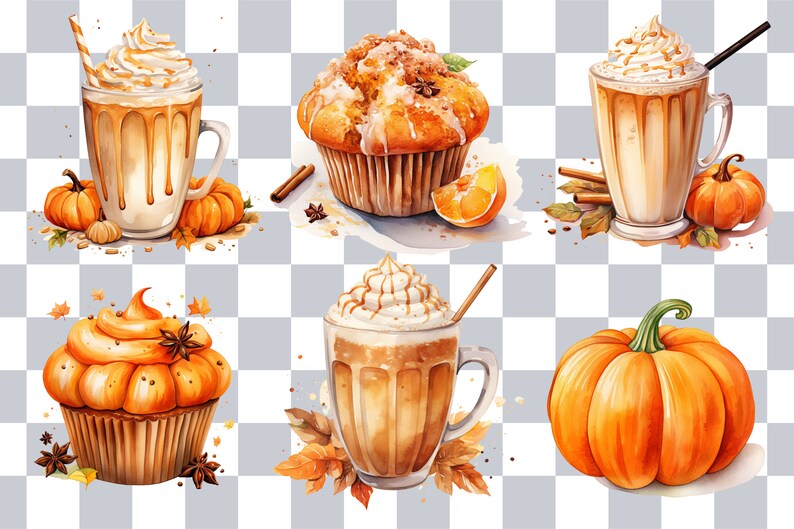 Watercolor Pumpkin Spice Clip Art, Seasonal Latte Clipart, Cinnamon ...