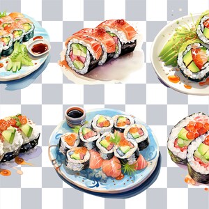 Watercolor Sushi Clip Art, Japanese Food Graphics, Raw Salmon Clipart ...